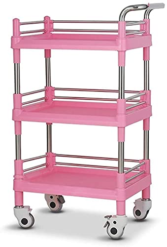 Medical Cart Household Utility Carts, Lab Cart Mobile Trolley Serving Equipment Mobile Beauty Salon Cart with Universal Wheel, Spa Hair Styling Rolling Trolley with Brake, Abs Utility Cart, Pink, S-54