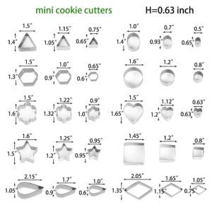 YXCLIFE Mini Cookie Cutters Set - 30Pcs Small Heart Star Flower Round Square Hexagon Oval Diamond Shapes Cookie Cutters, Polymer Clay Cutters for Kids, Geometric Set for Biscuit Cutter, Fruit Cutter