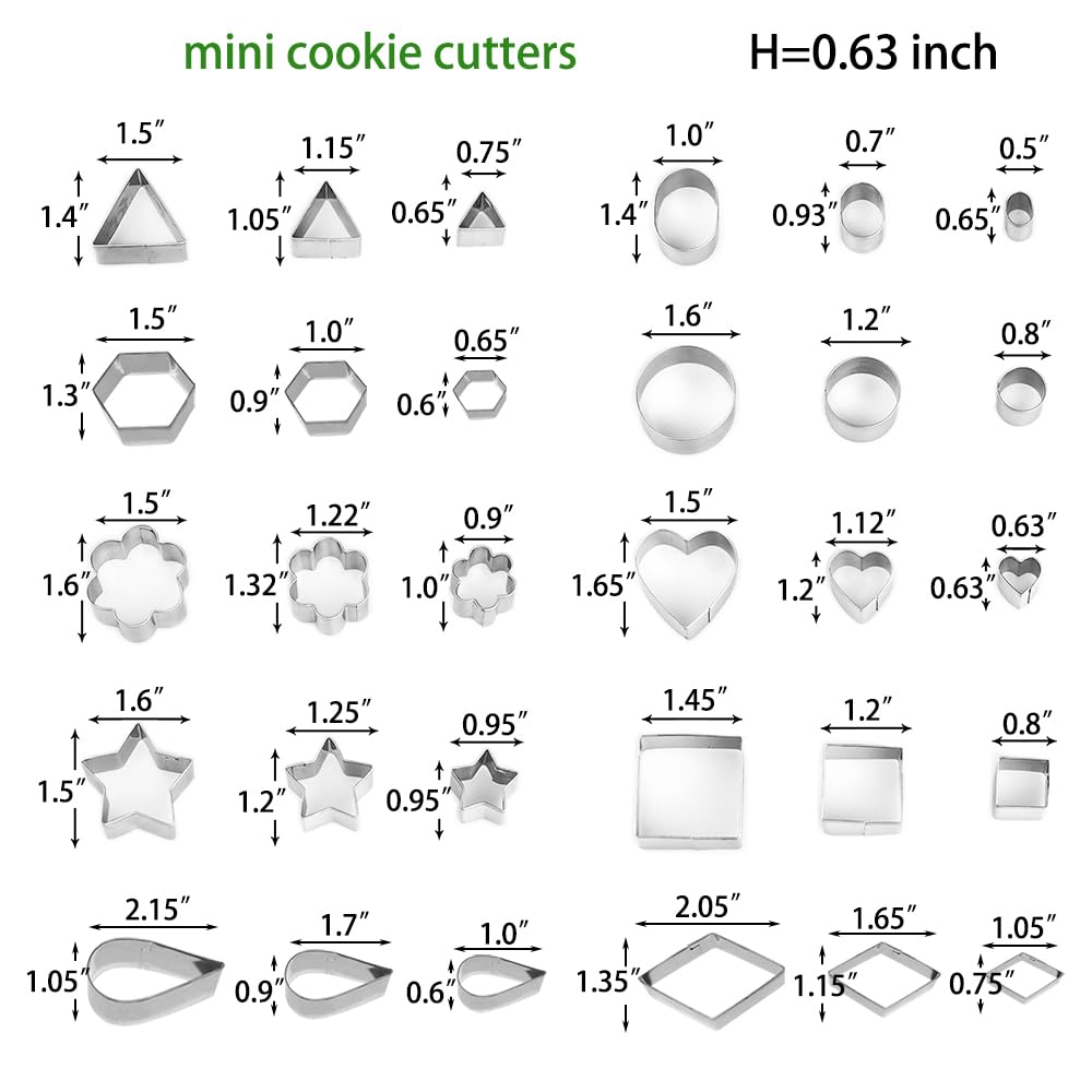 YXCLIFE Mini Cookie Cutters Set - 30Pcs Small Heart Star Flower Round Square Hexagon Oval Diamond Shapes Cookie Cutters, Polymer Clay Cutters for Kids, Geometric Set for Biscuit Cutter, Fruit Cutter