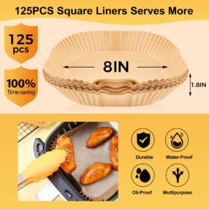 Air Fryer Disposable Paper Liners - 125Pcs 8In Square Parchment Paper Non-Stick Airfryer Basket Liners for Steamer Microwave Oven