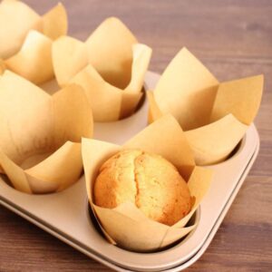 STARUBY 150pcs Tulip Cupcake Liners Natural Baking Cups Muffin Paper Liner Grease-Proof Wrappers for Wedding, Birthday Party, Standard Size, Natural Color