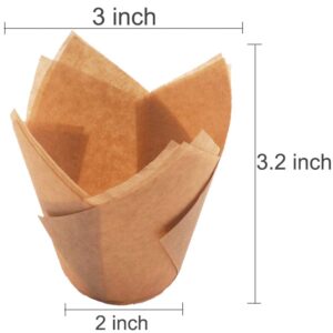 STARUBY 150pcs Tulip Cupcake Liners Natural Baking Cups Muffin Paper Liner Grease-Proof Wrappers for Wedding, Birthday Party, Standard Size, Natural Color