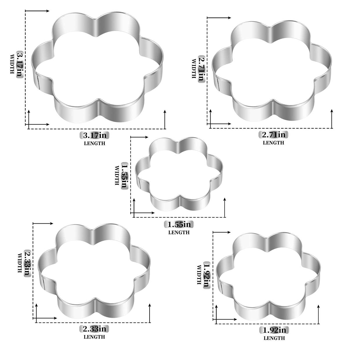 Gtmkina Flower Cookie Cutter Set,5 Pieces Stainless Steel Small Biscuit Cutters Flower Shaped Mousse Mold for Kids Holiday Birthday Party