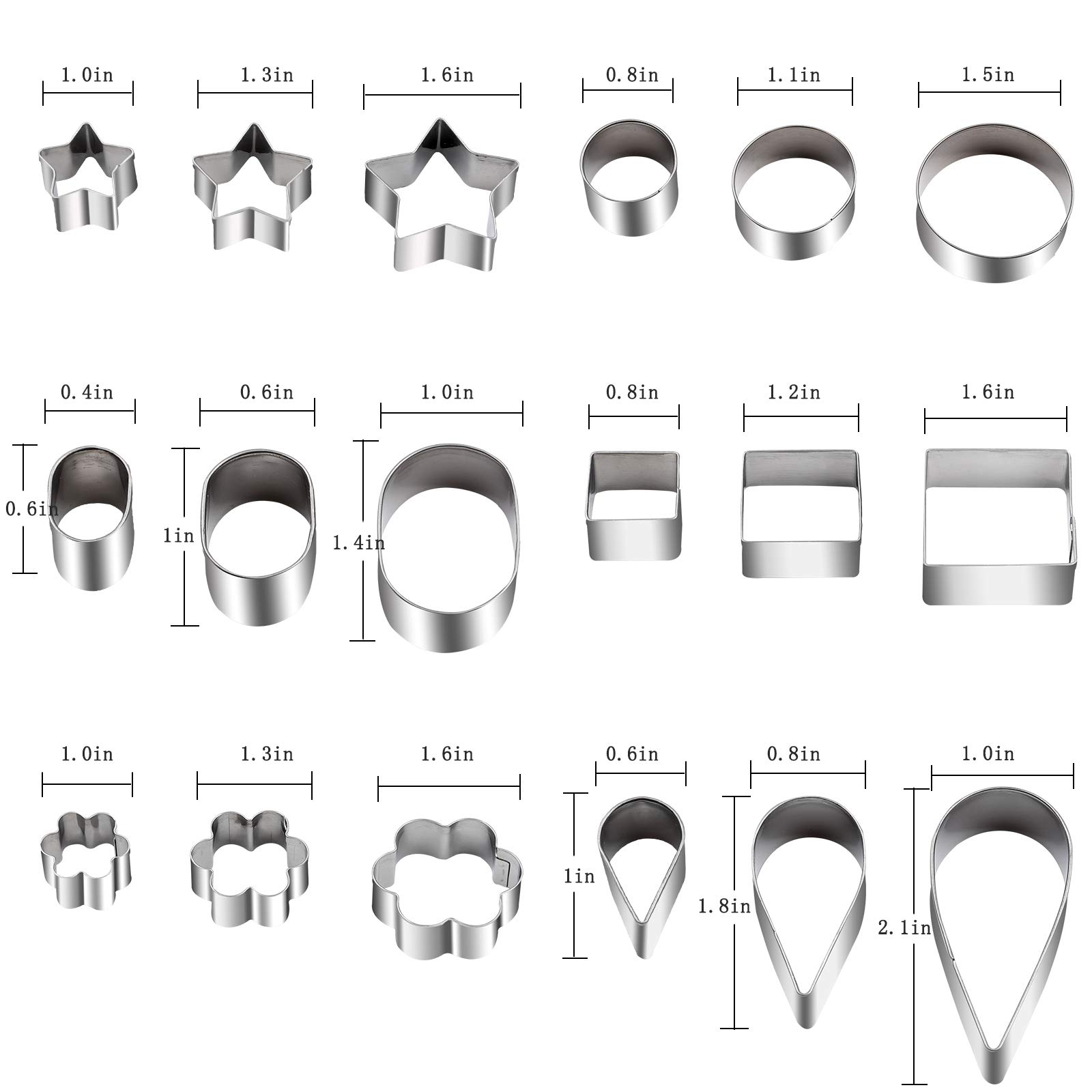 Mini Cookie Cutter Shapes Set - 30 Tiny Stainless Steel Stamps of Flower, Heart, Star, Geometric Shapes - for Out Pastry Dough, Pie Crust & Fruit, Fondant