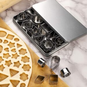 Mini Cookie Cutter Shapes Set - 30 Tiny Stainless Steel Stamps of Flower, Heart, Star, Geometric Shapes - for Out Pastry Dough, Pie Crust & Fruit, Fondant