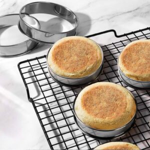 FANGSUN 4 Inch English Muffin Rings, Stainless Steel Crumpet Rings, Tart Rings for Baking, Double Rolled Nonstick Round Cake Ring, Metal Pastry Ring Mold for Dessert Food Making Tool