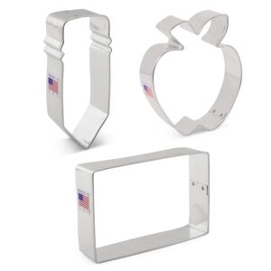 Back to School & Teacher Appreciation Cookie Cutters 3-Pc. Set Made in the USA by Ann Clark, Apple, Pencil, Notebook