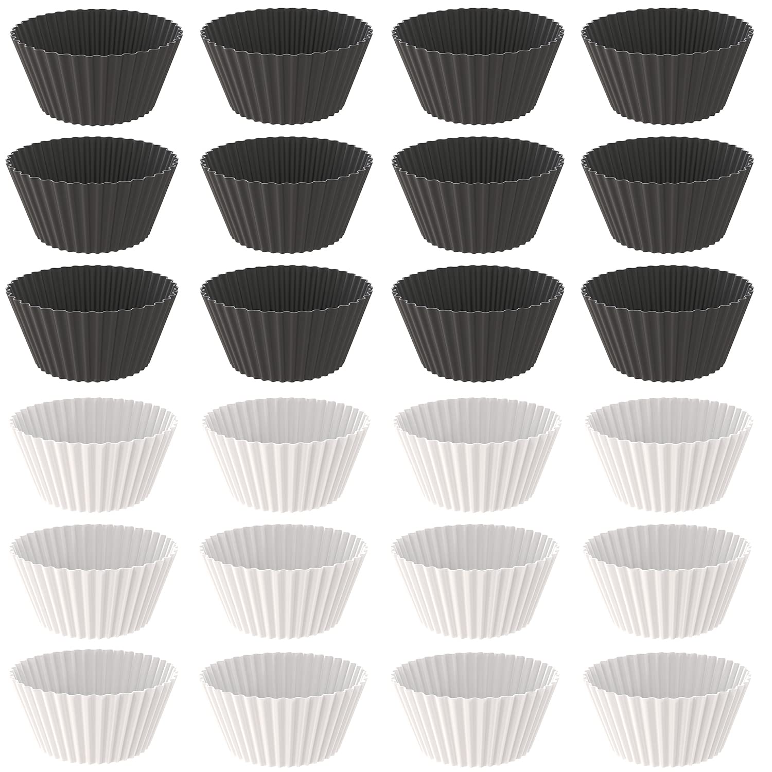 Reusable Silicone Baking Cups, Silicone Baking Molds, Matte Black and Matte White 24 Pack.