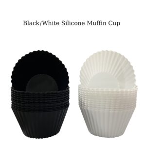 Reusable Silicone Baking Cups, Silicone Baking Molds, Matte Black and Matte White 24 Pack.