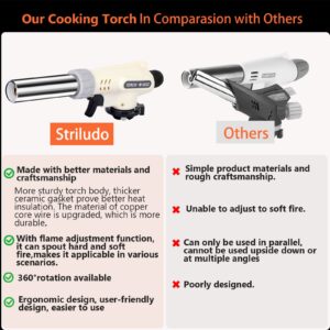 Striludo Culinary Professional Kitchen Butane Torch, Upgrade Creme Brulee Blow Torch for Cooking, Adjustable Flame with Reverse Use（Butane Gas Not Included）