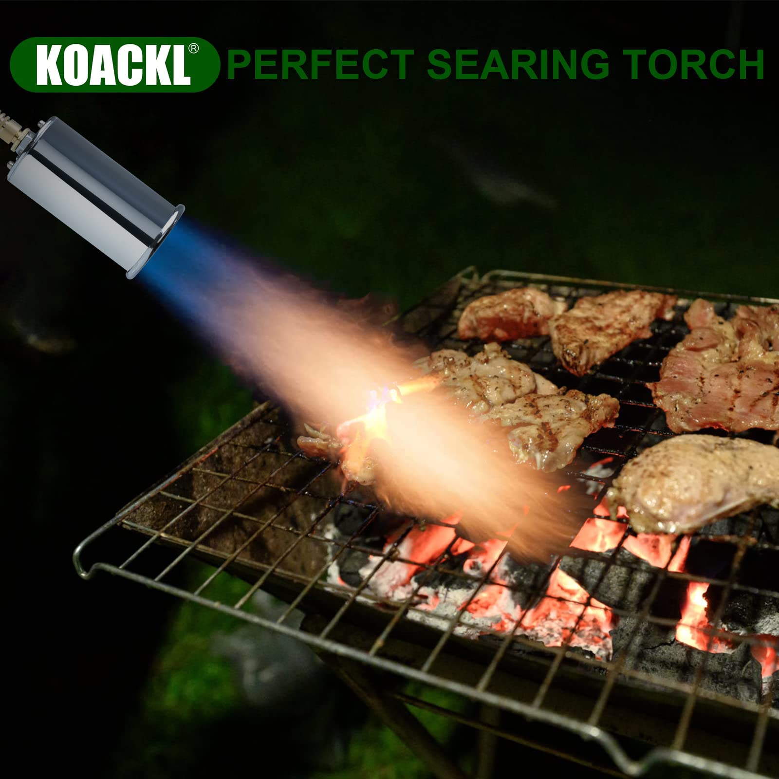 Koackl Powerful Propane Torch Head with Igniter, Campfire Starter, Charcoal Lighter, Welding Torch Head by MAPP, MAP/PRO, for Searing Steak, Soldering, Brazing, Stripping Paint(Tank Not Included)