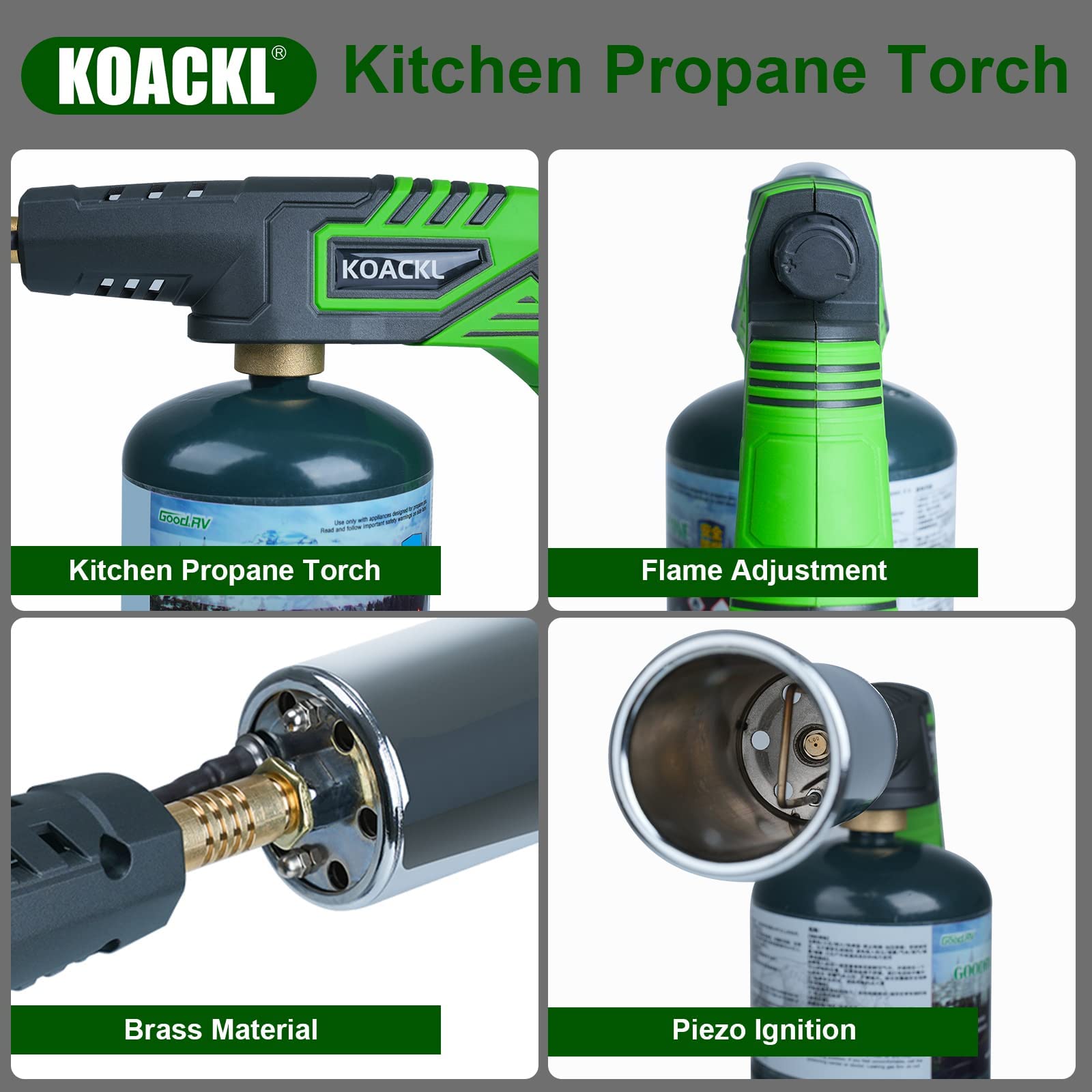 Koackl Powerful Propane Torch Head with Igniter, Campfire Starter, Charcoal Lighter, Welding Torch Head by MAPP, MAP/PRO, for Searing Steak, Soldering, Brazing, Stripping Paint(Tank Not Included)