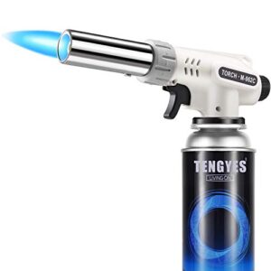 kitchen butane blow torch lighter - culinary torch chef cooking torches professional adjustable flame with reverse use for creme, brulee, bbq, baking, jewelry by tengyes, butane not included