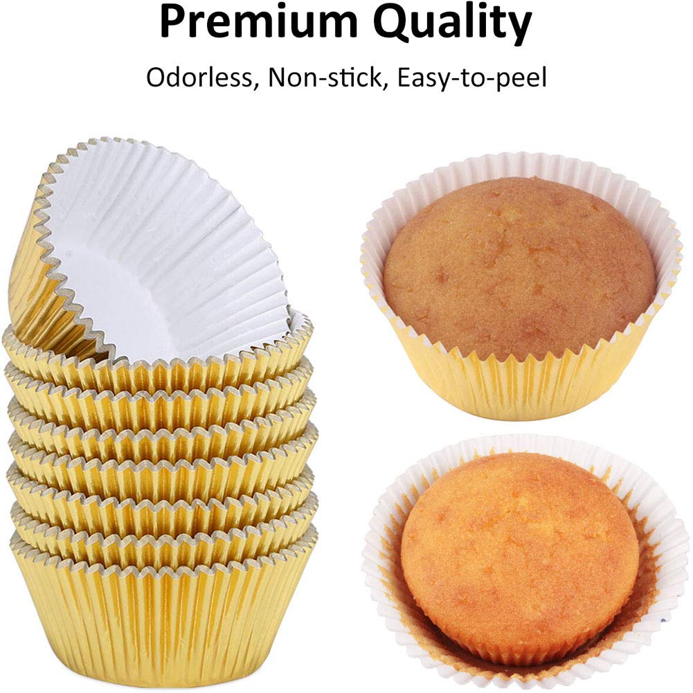 Caperci Standard Cupcake Liners Gold Foil Muffin Baking Cups 150-Pack - Premium Greaseproof & Sturdy Cupcake Papers