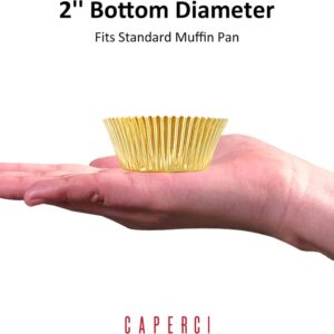 Caperci Standard Cupcake Liners Gold Foil Muffin Baking Cups 150-Pack - Premium Greaseproof & Sturdy Cupcake Papers