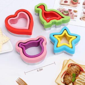 Sandwich Cutter and Sealer Set,4pcs Bread Sandwich Sealer Decruster Maker and DIY Sandwich Cookie Cutters for Kids Bento Box(Including Dinosaur,Heart,Star and Bear)