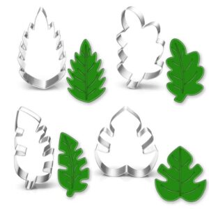 lubtosmn tropical leaves cookie cutter set-4 piece- oak leaf, monstera leaf, fern leaf, tropical leaves cookie fondant biscui cutters