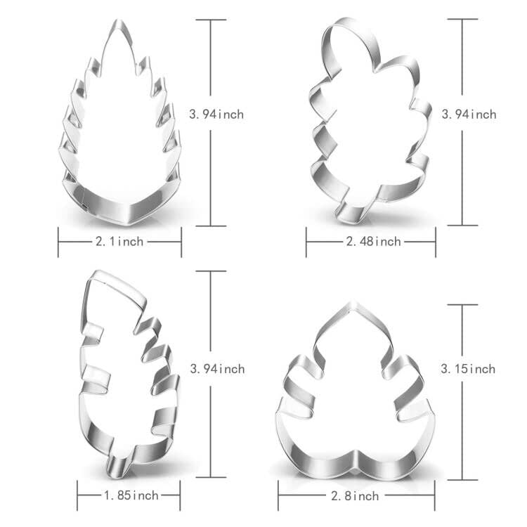 LUBTOSMN Tropical Leaves Cookie Cutter Set-4 Piece- Oak Leaf, Monstera Leaf, Fern Leaf, Tropical Leaves Cookie Fondant Biscui Cutters