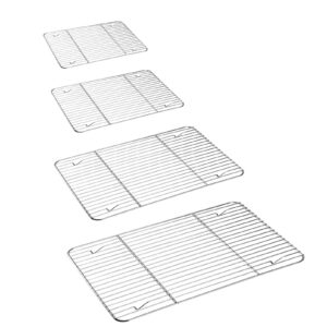 p&p chef cooling rack set for baking cooking roasting oven use, 4-piece stainless steel grill racks, fit various size cookie sheets - oven & dishwasher safe