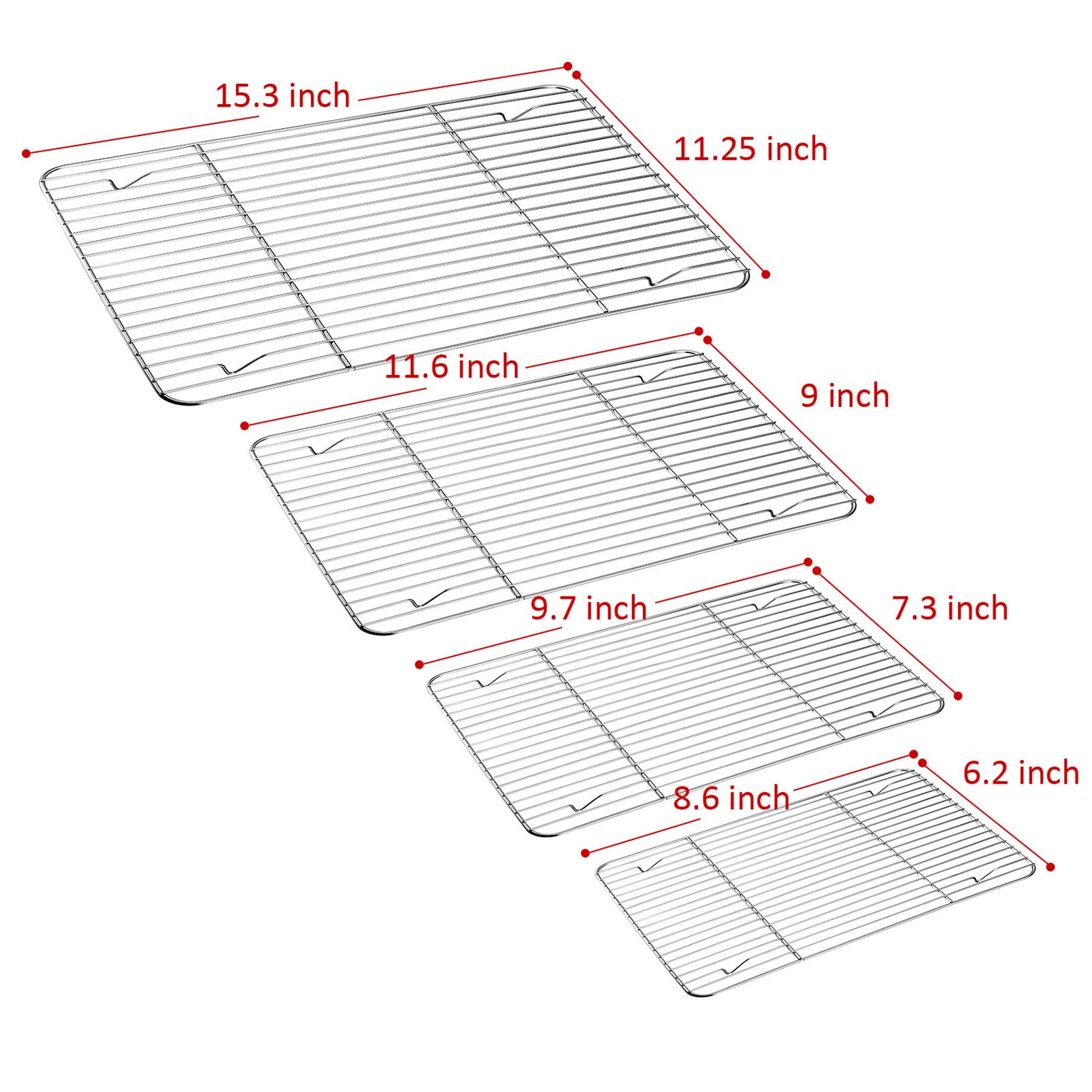 P&P CHEF Cooling Rack Set for Baking Cooking Roasting Oven Use, 4-Piece Stainless Steel Grill Racks, Fit Various Size Cookie Sheets - Oven & Dishwasher Safe