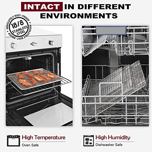 18/8 Stainless Steel, Cooling Rack for Baking with Lifting Handle, 8.5”x 12” Baking Rack, Oven and Dishwasher Safe, Wire Rack for Cooking, Roasting, Grilling, Fits Quarter Sheet Pan