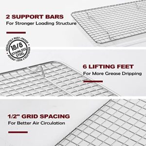 18/8 Stainless Steel, Cooling Rack for Baking with Lifting Handle, 8.5”x 12” Baking Rack, Oven and Dishwasher Safe, Wire Rack for Cooking, Roasting, Grilling, Fits Quarter Sheet Pan