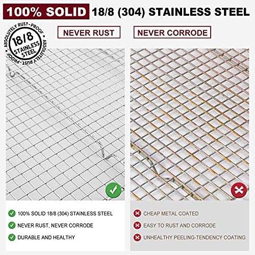 18/8 Stainless Steel, Cooling Rack for Baking with Lifting Handle, 8.5”x 12” Baking Rack, Oven and Dishwasher Safe, Wire Rack for Cooking, Roasting, Grilling, Fits Quarter Sheet Pan