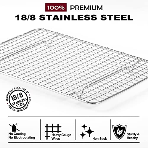 18/8 Stainless Steel, Cooling Rack for Baking with Lifting Handle, 8.5”x 12” Baking Rack, Oven and Dishwasher Safe, Wire Rack for Cooking, Roasting, Grilling, Fits Quarter Sheet Pan