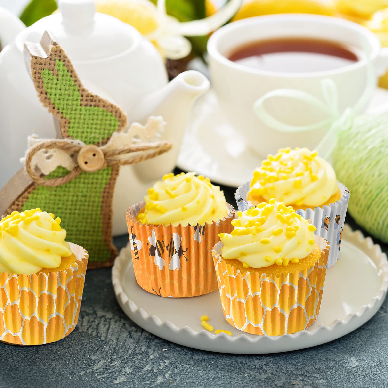 300 Count Honey Bee Cupcake Wrappers Bee Party Cupcake Cups Yellow Cupcake Liners for Bee Party Decorations Baby Shower Gender Reveal Party Wedding Birthday Supplies (Cute Style)