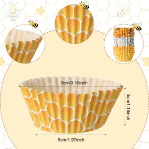 300 Count Honey Bee Cupcake Wrappers Bee Party Cupcake Cups Yellow Cupcake Liners for Bee Party Decorations Baby Shower Gender Reveal Party Wedding Birthday Supplies (Cute Style)