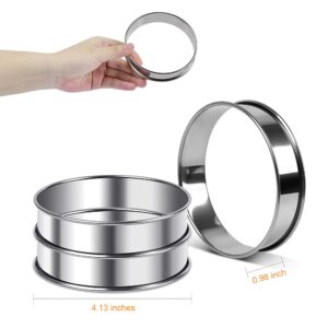 ARRITZ English Muffin Rings, 6PCS Double Rolled Stainless Steel Crumpet Tart Rings for Baking, 4inch/Round for Large Size English Muffin