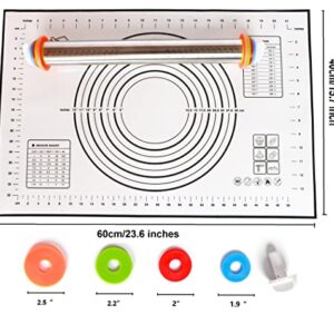 Adjustable Rolling Pin with Thickness Rings for Baking, Stainless Steel Desgins Dough Roller Pins with Silicone Pastry Nonstick Mat for Cookie Decorating Baking Supplies Fondant Cake Baker Gift