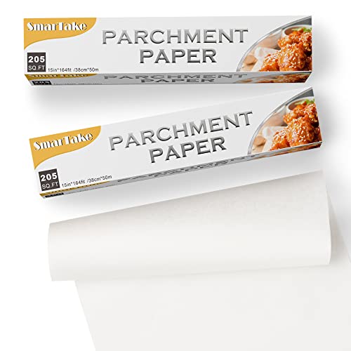 SMARTAKE Parchment Paper, 2 Rolls 15 in x 164 ft (410 Sq. Ft) Non-Stick Baking Parchment Roll, Baking Pan Liner for Kitchen, Air Fryer, Steamer, Cooking Bread, Cookies and More, White