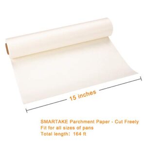 SMARTAKE Parchment Paper, 2 Rolls 15 in x 164 ft (410 Sq. Ft) Non-Stick Baking Parchment Roll, Baking Pan Liner for Kitchen, Air Fryer, Steamer, Cooking Bread, Cookies and More, White