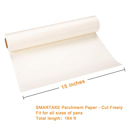 SMARTAKE Parchment Paper, 2 Rolls 15 in x 164 ft (410 Sq. Ft) Non-Stick Baking Parchment Roll, Baking Pan Liner for Kitchen, Air Fryer, Steamer, Cooking Bread, Cookies and More, White