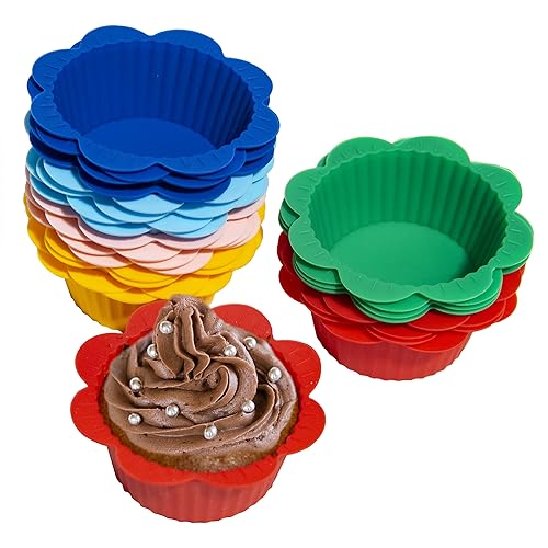 Anxbbo 24 Pcs Silicone Muffin Liners with Tabs, Reusable Cupcake Liners for Steel Muffin Pan, Non-Stick Baking Cups