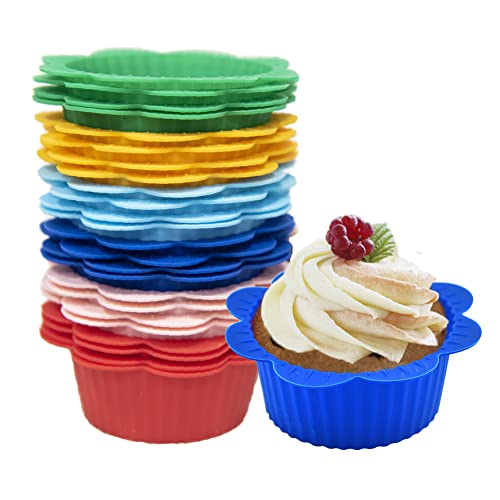 Anxbbo 24 Pcs Silicone Muffin Liners with Tabs, Reusable Cupcake Liners for Steel Muffin Pan, Non-Stick Baking Cups