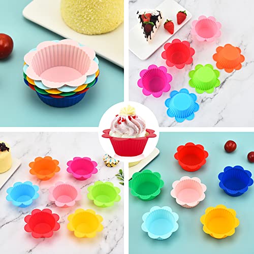 Anxbbo 24 Pcs Silicone Muffin Liners with Tabs, Reusable Cupcake Liners for Steel Muffin Pan, Non-Stick Baking Cups