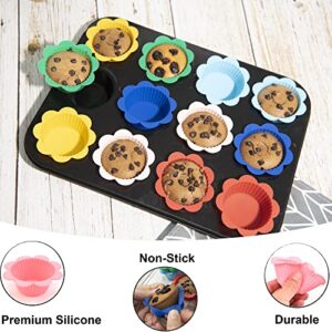 Anxbbo 24 Pcs Silicone Muffin Liners with Tabs, Reusable Cupcake Liners for Steel Muffin Pan, Non-Stick Baking Cups