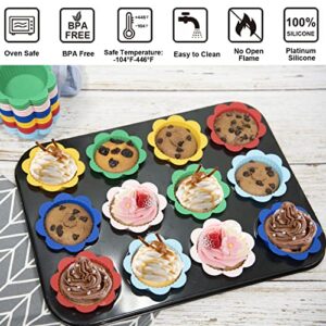 Anxbbo 24 Pcs Silicone Muffin Liners with Tabs, Reusable Cupcake Liners for Steel Muffin Pan, Non-Stick Baking Cups