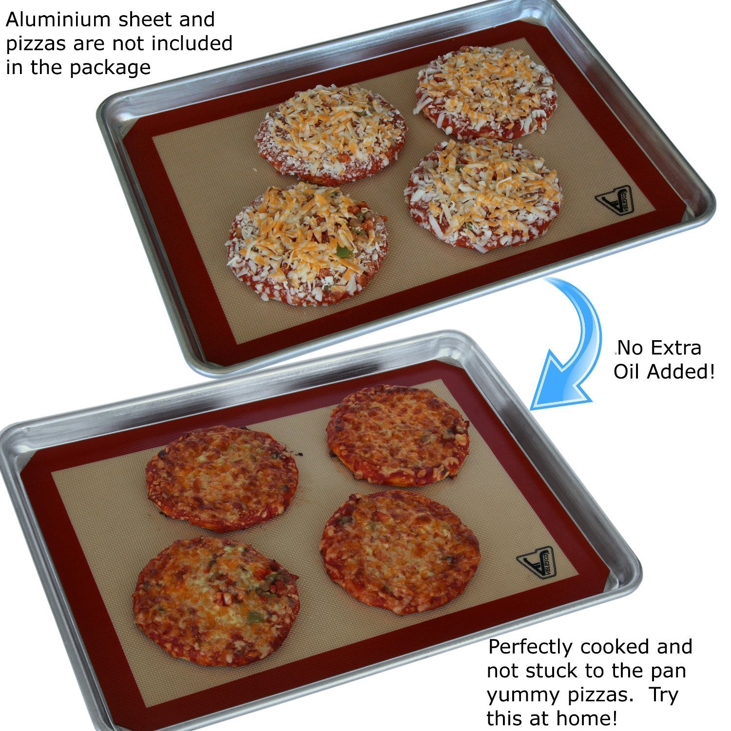 Silicone Baking Mat - Set of 2 Half Sheet (Thick & Large 11 5/8" x 16 1/2") - Non Stick Silicon Liner for Bake Pans & Rolling - Macaron/Pastry/Cookie/Bun/Bread Making - Professional Grade Nonstick