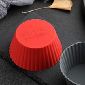 Mirenlife 12 Pack Reusable Nonstick Jumbo Silicone Baking Cups, Cupcake and Muffin Liners, 3.8 Inch Large Size, Red and Gray Colors, Round