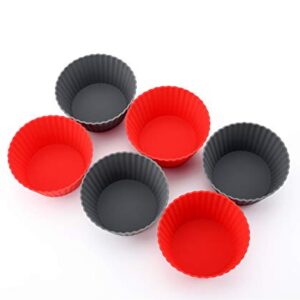 Mirenlife 12 Pack Reusable Nonstick Jumbo Silicone Baking Cups, Cupcake and Muffin Liners, 3.8 Inch Large Size, Red and Gray Colors, Round