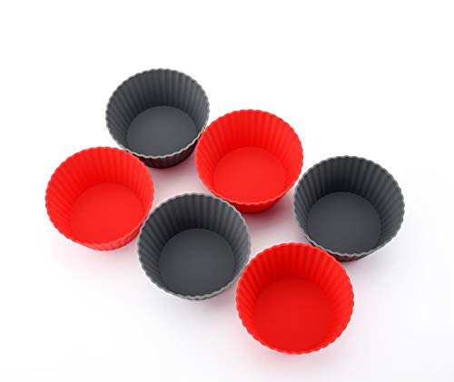 Mirenlife 12 Pack Reusable Nonstick Jumbo Silicone Baking Cups, Cupcake and Muffin Liners, 3.8 Inch Large Size, Red and Gray Colors, Round