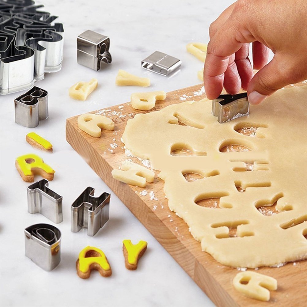 HUAFA Alphabet & Number Cookie Cutters Sets of 35 Pieces Mold Tools for Fondant Biscuit, Cake, Fruit, Vegetables, or Dough Stainless Steel