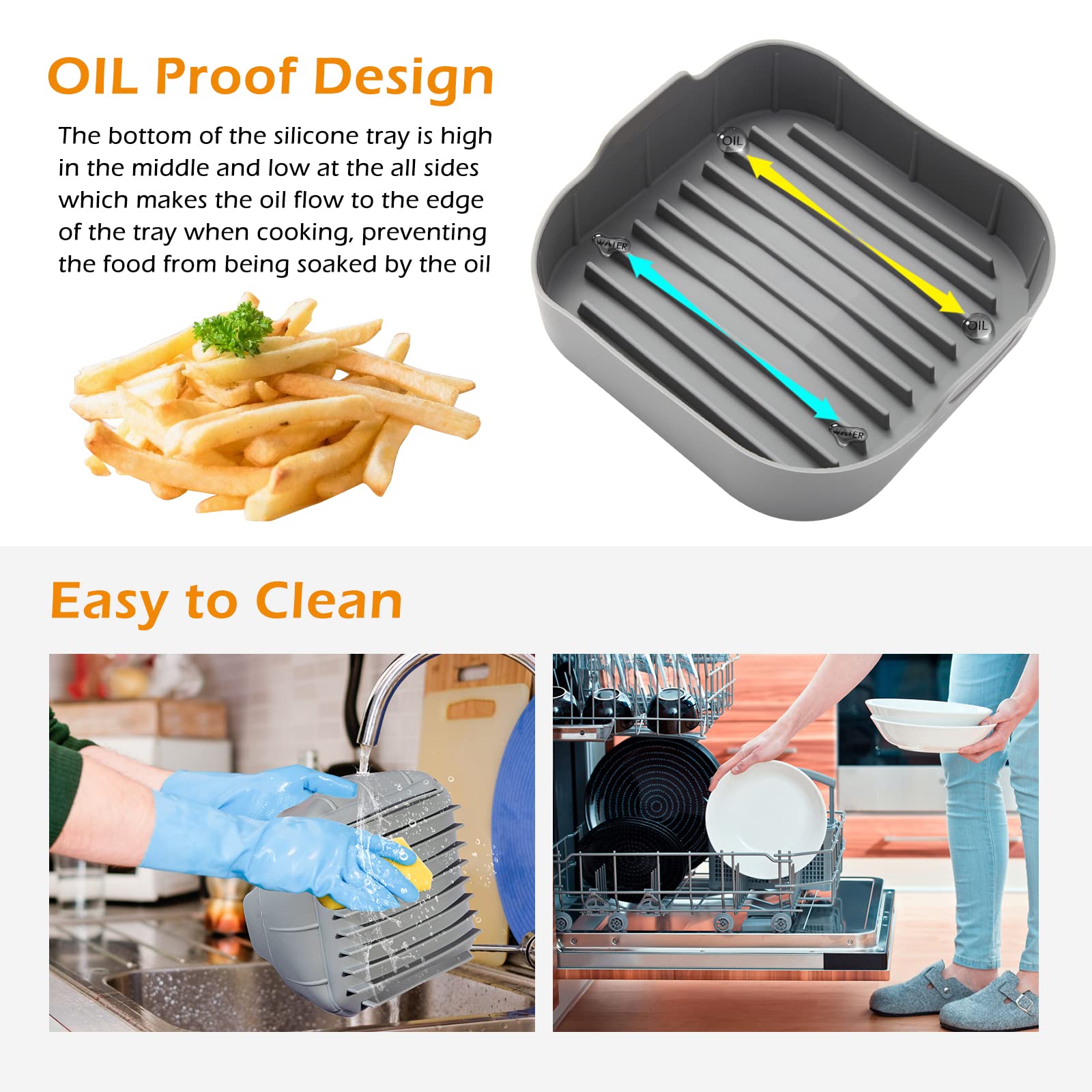 Air Fryer Silicone Pot, Silicone Air Fryer Liners 8.1 inch Square Air Fryer Basket, Replacement of Parchment Liner Paper, Easy Cleaning Food Safe Air fryers Oven Accessories with Heat-proof Gloves