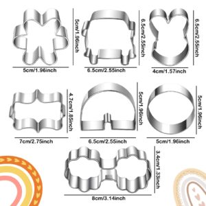 7 Pcs Mini Two Groovy Cookie Cutters Set, Hippie Cookie Cutter Peace Cookie Molds Stainless Steel Biscuit Cutter DIY, Small Flower Rainbow Sunglasses Bus Baking Molds Party Supplies for Kitchen Baking