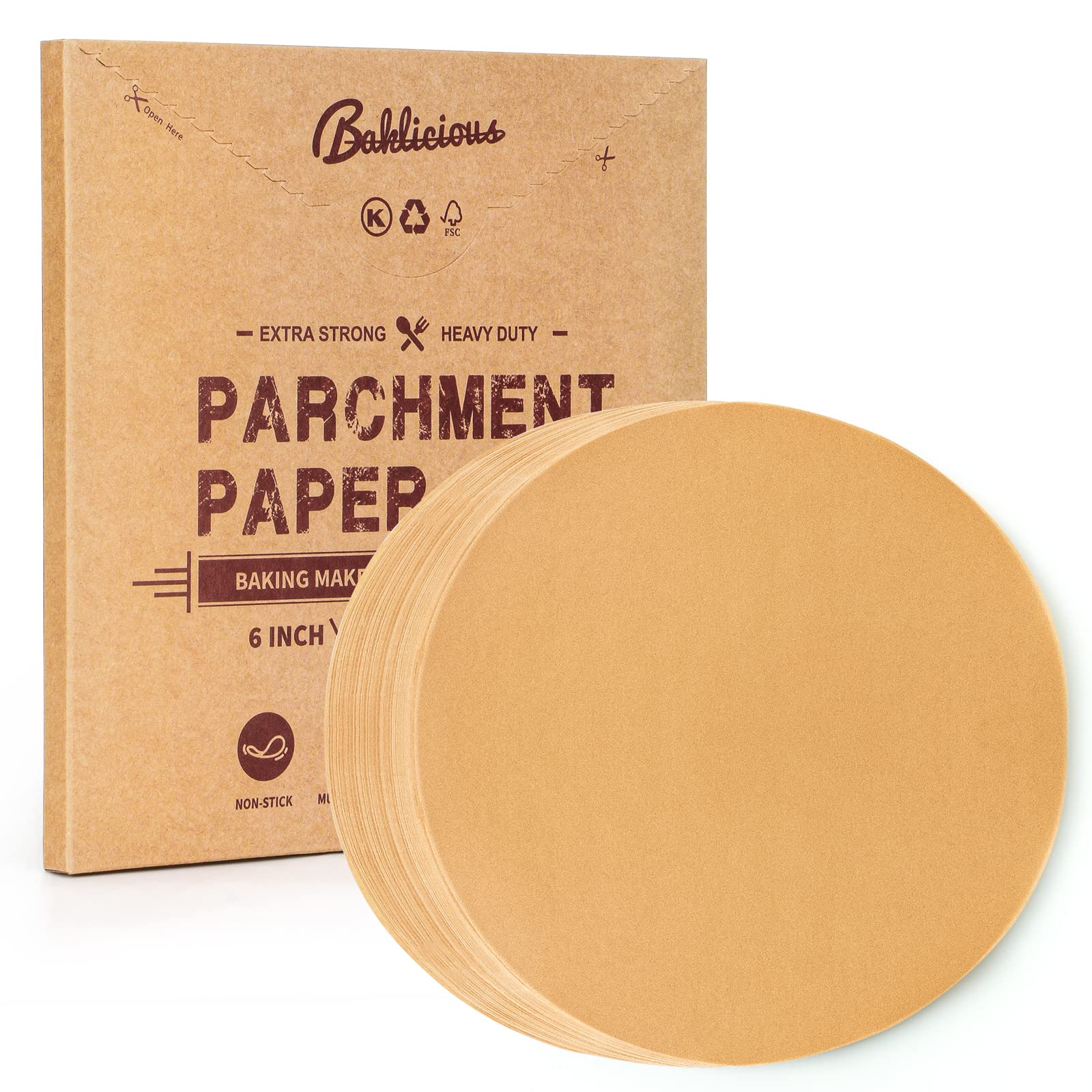 Baklicious 250Pcs 6 Inch Parchment Paper Rounds, Non Stick Round Parchment Paper, Baking Parchment Circles for Cake Baking, Patty Separating, Tortilla Wrapping