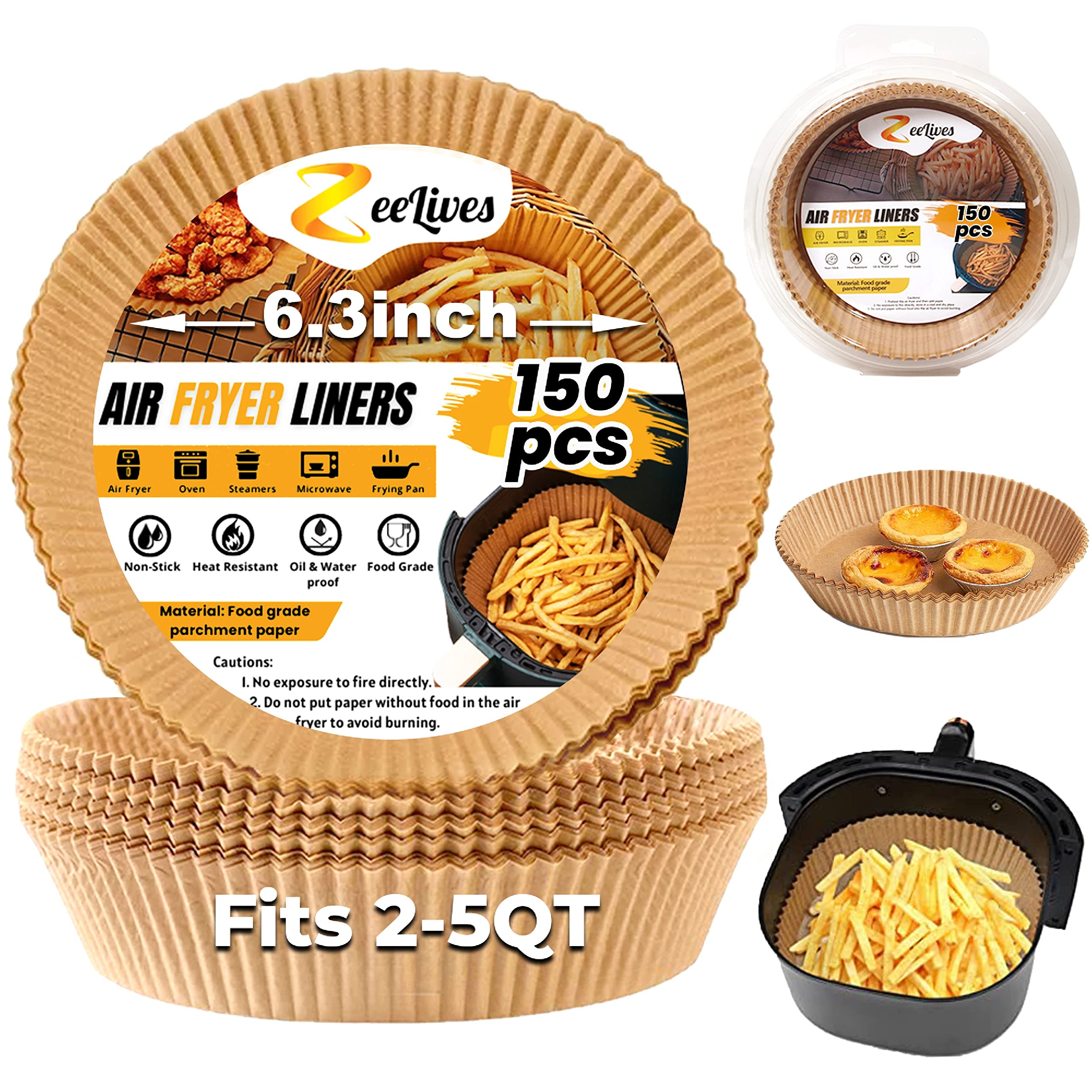 Ninja Air Fryer Liners Disposable 6.3 inch (Fits 2-5 QT) – 150 Pcs Air Fryer Disposable Paper Liner, Airfryer Paper Liners for Air Fryer Basket Water-proof & Oil-proof for Frying & Cooking