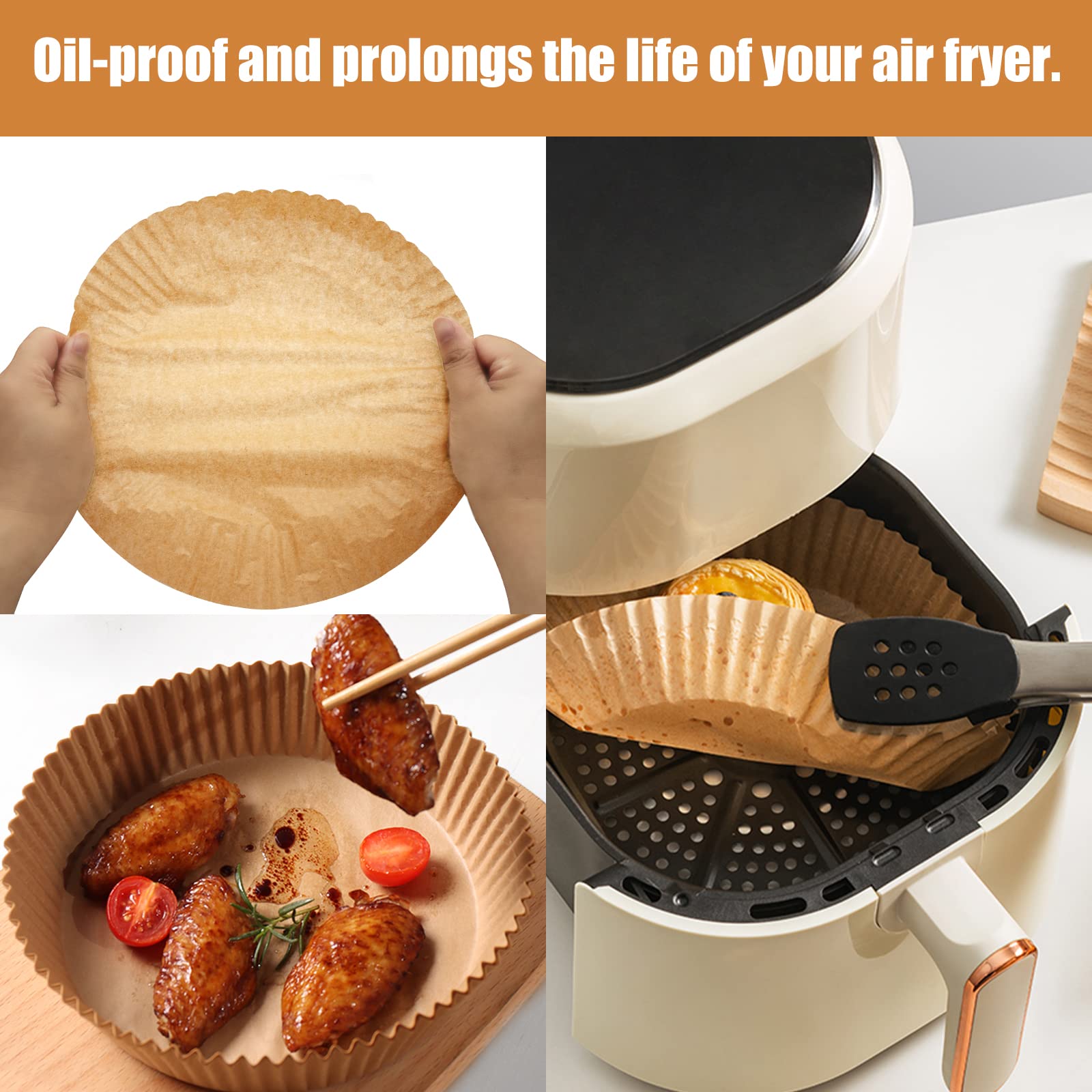 Air Fryer Disposable Paper 100 Pcs 6.3 inch Air Fryer Round Non-Stick Prime Oil-proof Parchment Cooking Paper for Fryers Basket Frying Pan Microwave Oven